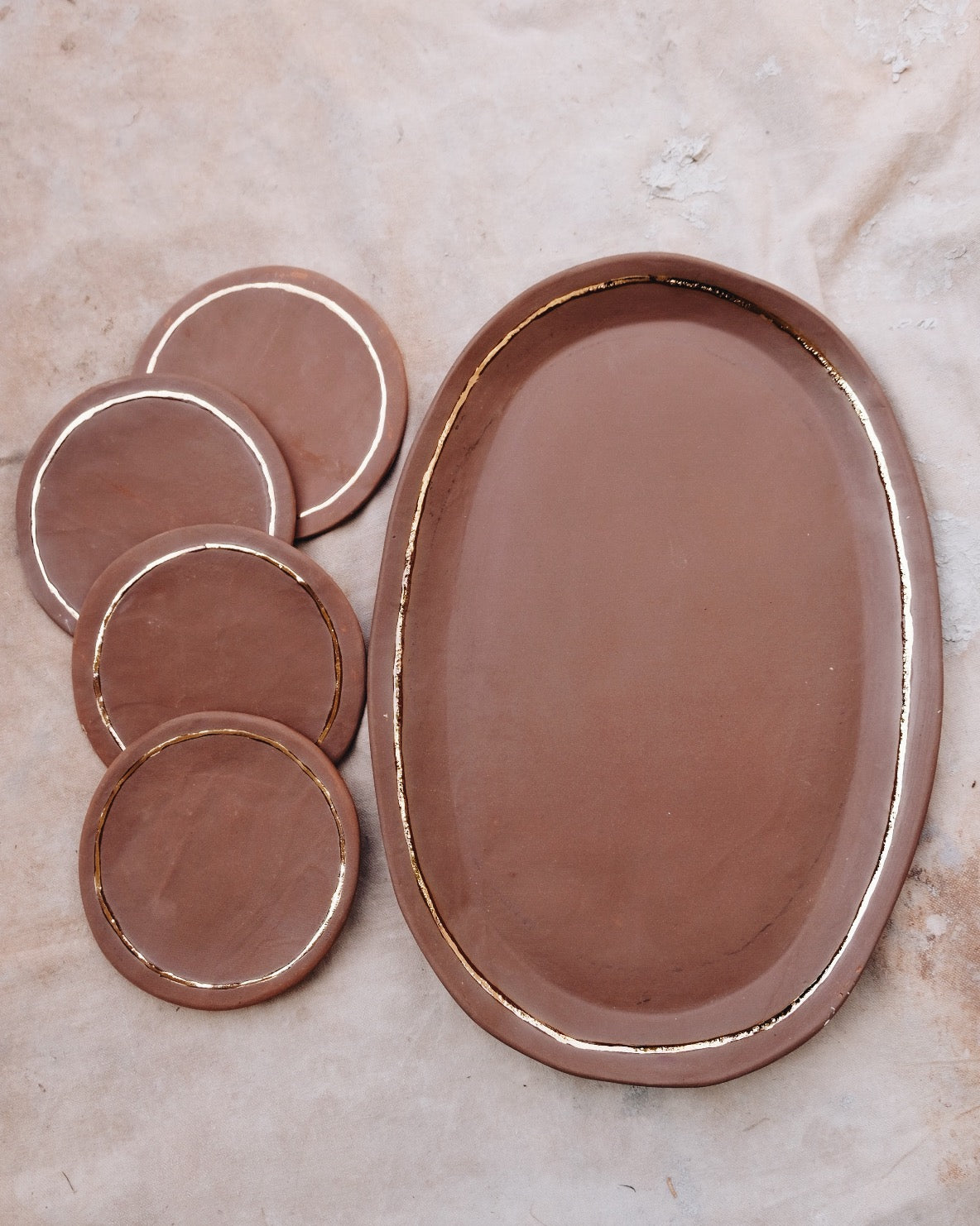 22K Gold Terracotta Platter & Side Plate Set – Beau Rush Ceramics